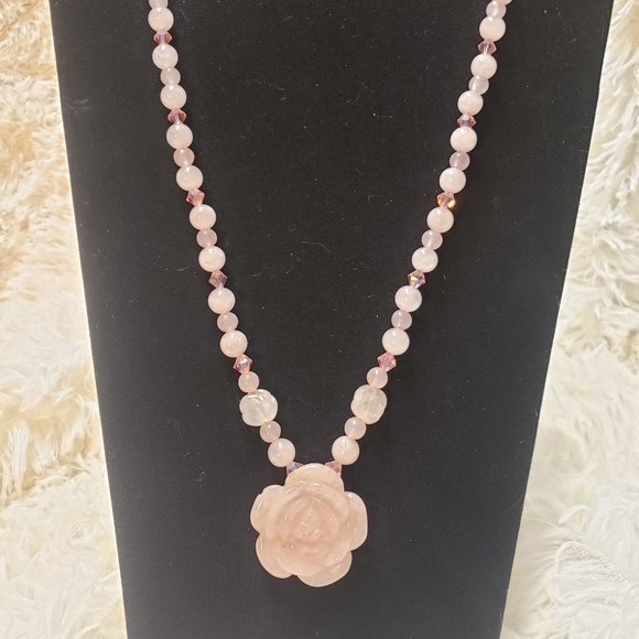 Jewelry | Rose Quartz Flower Necklace And Earrings | Poshmark